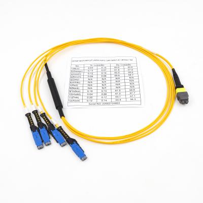 China Os2 9/125 Single Mode Breakout Cable 4 Mdc Upc Duplex To Mtp-8 Elite Polarity B for sale