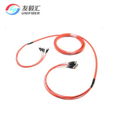 China 6/8/12 Core Indoor Pre Terminated Breakout Fiber Optic Cable Multimode OM2 ST - ST for sale