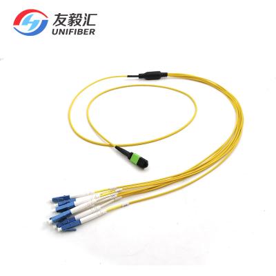 China Single Mode MPO to LC Fiber Breakout Cable 8/12 Core Type B OEM Support for sale
