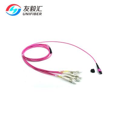 China 8 Fiber MPO to 4xLC Duplex Breakout Patch Cord Multimode OM4 1m 3m 5m for sale