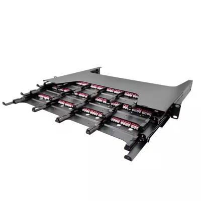 China 19 Inch 1U Sliding144 Port MPO/MTP Patch Panel with 8/12 Fiber Cassettes Multimode OM4 for sale