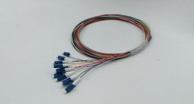 China 12 Color-Coded 0.9mm Unjacketed LC UPC Fiber Pigtails OS2 Single Mode 1m (3ft) for sale