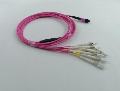 China 8 Fibers MPO to LC UPC Duplex Breakout Patch Cord Multimode OM4 Magenta 1m (3ft) for sale