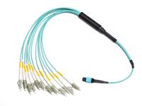 China 10G / 40G Optical Cable Assembly MPO To LC OM3 Breakout Fiber Optic Patch Cord for sale
