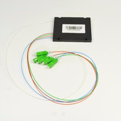 China High Reliability 1x4 Fiber Optic Splitter 4 Way PLC PON 0.9mm ABS Box Compact Size for sale