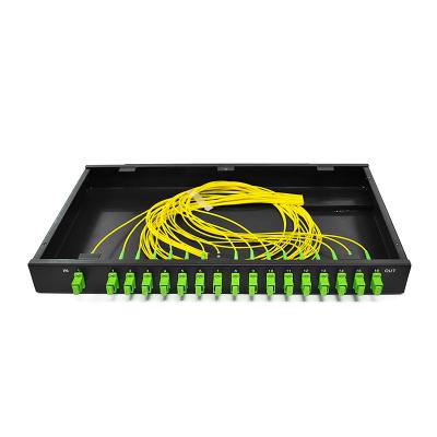 China 1x16 2x16 Rack Mount Fiber Optic Splitter 1U 19 Inch Metal Box Uniform Power Splitting for sale