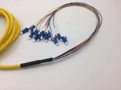 China Single Mode Fiber Optic Pigtail LC/UPC 6/12 Fibers Color Coded 1.5m OFNR Long Lifespan for sale