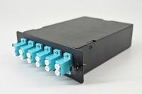 China Fiber optic cassette module 12/24 Port multimode 10G OM3 preloaded with MPO MTP to LC fanout cable patch cord for sale
