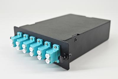 China Fiber optic cassette module 12/24 Port multimode 10G OM3 preloaded with MPO MTP to LC fanout cable patch cord for sale