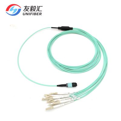China 8 Core 3m Multimode Female To LC OM3 MPO Breakout Cables for sale