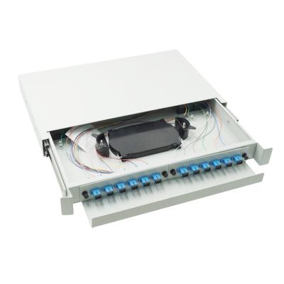 China FTTB 12 Port 2 SC Rack Mount Fiber Enclosure 1U With Adapters for sale
