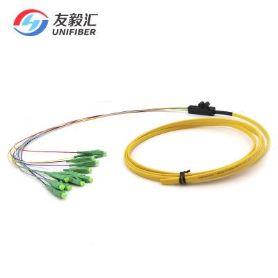 China LC APC Ribbon Fiber Fan Out Pigtails 12 Core 900um Single Mode G657A2 1.5m for sale