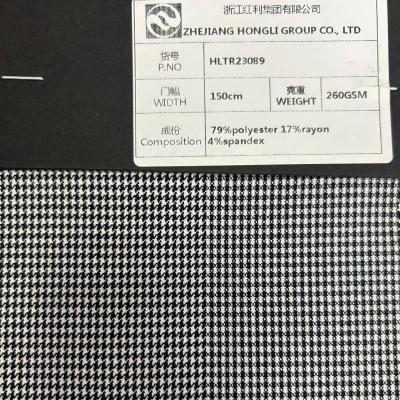 China Polyester Rayon Spandex Bird Check Yarn-Dyed Fabric 260 GSM 57/58 Inch for Garment Manufacturing for sale