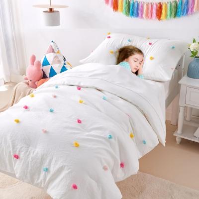 China White Pom-Pom Jacquard Toddler Bedding Set - 4-Piece 42x58 Inch Crib Sheets with Microfiber Fabric for sale