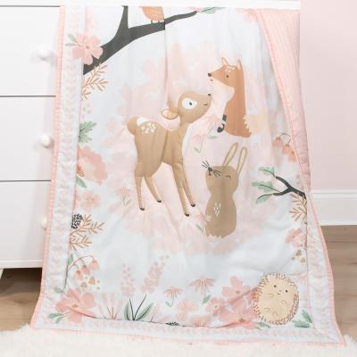 China Customizable 4-Piece Baby Crib Bedding Set - 52x28 Inch Pink Forest Theme with Plush Toy for sale
