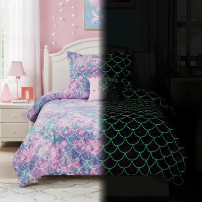 China Mermaid Glow-in-the-Dark Twin Comforter Set 3-Piece 76x90 Inch with Sham and Decorative Pillow for sale