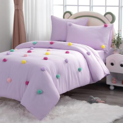 China 5-Piece Girls Toddler Bedding Set with Purple Pom-Poms - 66