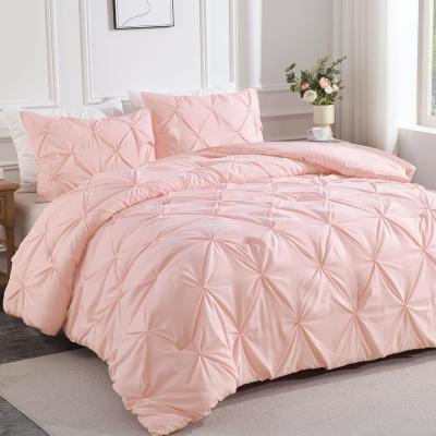 China Pink Lightweight Pinch Pleat Comforter Set 79x90 Inch with 20x26 Inch Pillowcases - All Season Polyester Bedding for sale