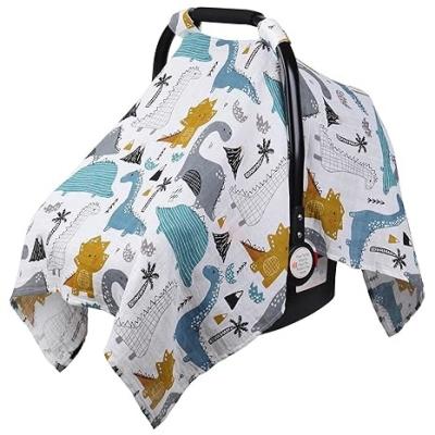 China Muslin Cotton Infant Car Seat Canopy 47.2x35.4 Inch with Dinosaur Print - Breathable Baby Carrier Cover for sale