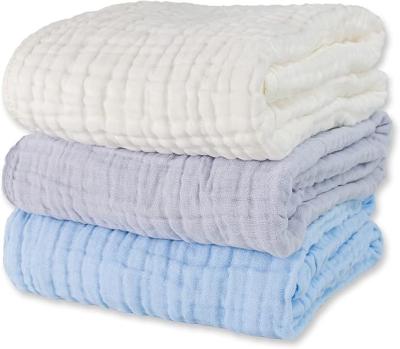 China 40x40 Inch 3-Pack Muslin Baby Bath Towels - 100% Cotton Ultra Soft Hooded Infant Towel Set in White, Blue, Grey for sale