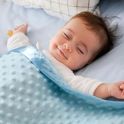 China 40 x 30 Inch Blue Minky Dot Baby Blanket with Satin Backing - Soft Skin-Friendly Infant Blanket for sale