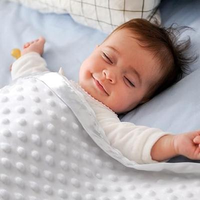 China 40×30 Inch Double Layer Minky Weighted Baby Blanket with Satin Backing - Customizable White Design for sale