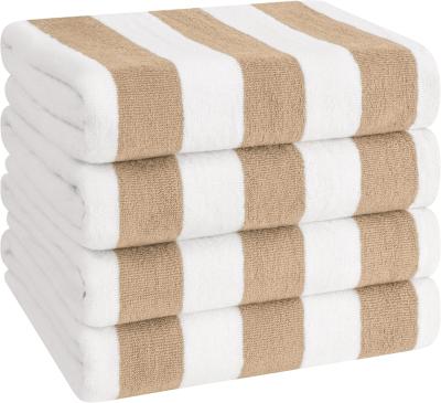 China 76x180cm Cotton Beach Towels Set - 100% Cotton, Quick-Dry, Khaki Striped Design, 2-Piece for sale