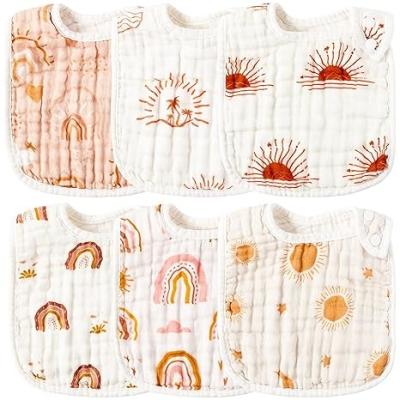 China 6-Piece Adjustable Muslin Snap Bib Set - 10.2×7.6 Inch 100% Cotton with 6-Layer Absorbent Design for sale