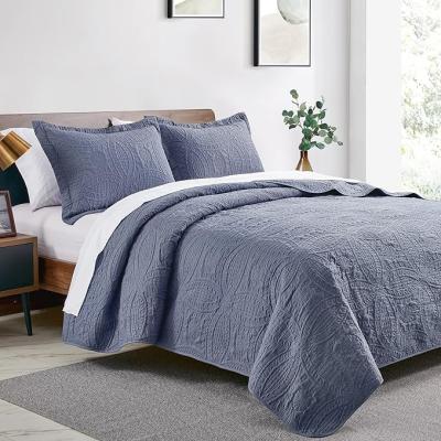 China 3 Piece King Size Bedspread Set 106x96 Inch - Soft Microfiber Summer Quilt with Ultrasonic Coin Pattern for sale