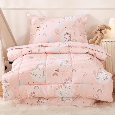 China Pink Unicorn Toddler Microfiber Bedding Set - 4 Piece Comforter & Sheets 57x42 with 200 GSM Filling for sale