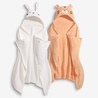 China 2-Pack Hooded Baby Bath Towels 50x32 Inches - White Rabbit & Orange Tiger - Coral Fleece Material for Newborns to 5 Years for sale