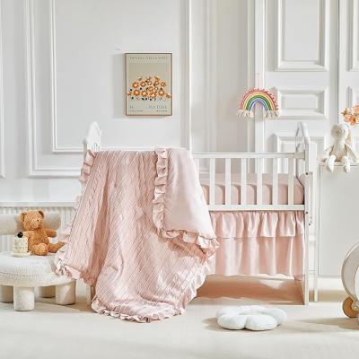 China Pink Microfiber Crib Bedding Set - 3 Piece Shabby Chic Collection with 34x43 Inch Comforter for sale