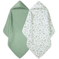 China 100% Muslin Cotton Hooded Baby Towels 2-Pack - 32x32 Inches, Darkgreen & Leaf Colors for sale