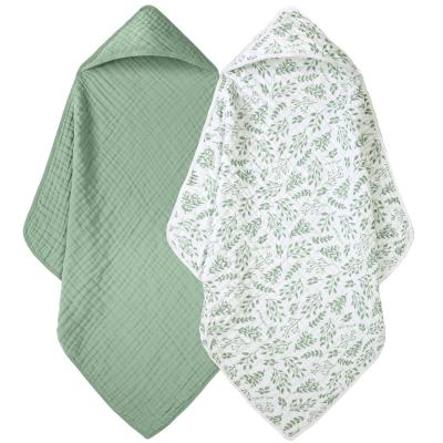 China 100% Muslin Cotton Hooded Baby Towels 2-Pack - 32x32 Inches, Darkgreen & Leaf Colors for sale