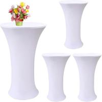 China White Spandex Stretch Cocktail Table Covers 4pc Set for 32x43 inch Round Tables - Elastic & Wrinkle Resistant for sale