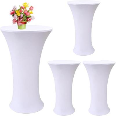 China White Spandex Stretch Cocktail Table Covers 4pc Set for 32x43 inch Round Tables - Elastic & Wrinkle Resistant for sale