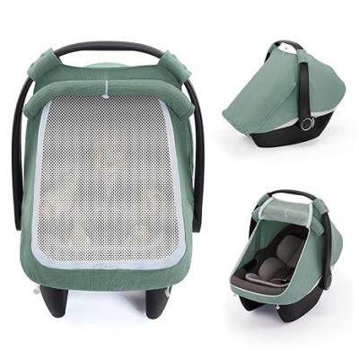 China Roman Green Muslin Cotton Baby Car Seat Cover with Extra Large Mesh Window - 0.24kg Weight, 3-Mode Design for sale