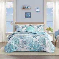 China Coastal Full Queen Reversible Microfiber Quilt Set with 2 Shams - 90x96 Inch Beach Theme Bedding for sale