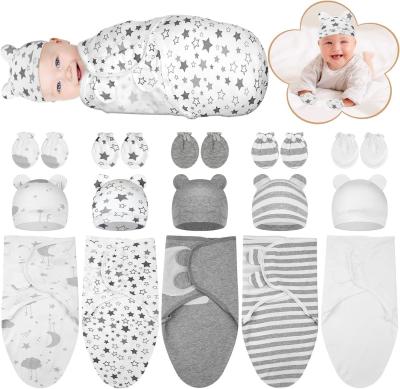 China 5-Pack Cotton Preemie Swaddle Set with Hat & Mittens 24x18.5 inches for 3-7 lb Newborns for sale