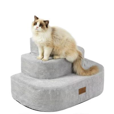China 3-Step Non-Slip Foam Pet Stairs 28.35x17.72 Inches with Washable Corduroy Cover for Small Dogs and Cats for sale