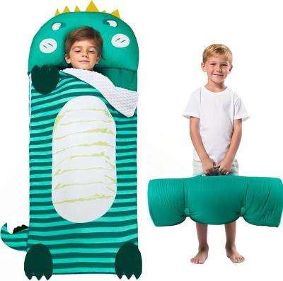 China Kids Dinosaur Toddler Nap Mat 70x30.5x2 Inches with Removable Pillow - Portable Slumber Bag for Daycare Preschool Travel for sale