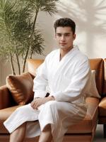 China ClassicSoft Men's Cotton Bathrobe - 51.2 Inch Chest, 41.3 Inch Length with V-Neck and Adjustable Belt for sale