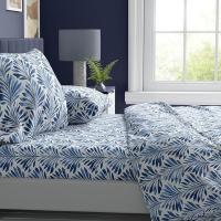China Super Soft Wrinkle Resistant Blue Indigo Palms Pattern Microfiber Bedding Set 4 Sizes for sale