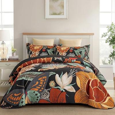 China Reversible Farmhouse Botanical Microfiber Quilt Set Twin Queen King All Season for sale
