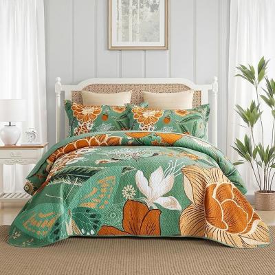 China Lightweight Microfiber Bedspread Coverlet Set Farmhouse Botanical Quilt Twin Queen King for sale