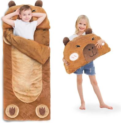 China Plush Capybara Slumber Bag 2-in-1 Nap Mat Pillow 70x27 Inch Toddler Kids for sale