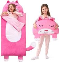 China Pink Cat Toddler Nap Mat 60x27 Inch with Pillow Blanket for Kids Ages 3+ for sale