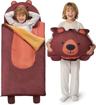 China Brown Bear Toddler Nap Mat with Pillow Blanket 60x27 Inch for Kids Ages 3 Plus for sale