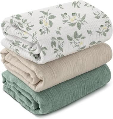 China 3-Pack 100% Cotton Muslin Baby Swaddle Blankets 40x38 Inches Unisex Newborn Receiving Blanket for sale