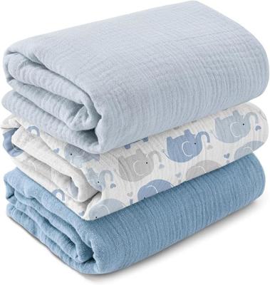 China 100% Cotton Muslin Swaddle Blankets 3-Pack 40x38 Inches Newborn Receiving Blankets OEKO-TEX Certified for sale
